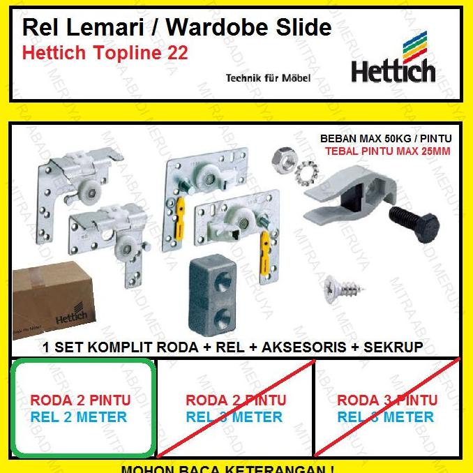 Jual Rel Hettich Topline 22 2Pt 2m Rel Sliding Lemari Roda Pintu Geser ...