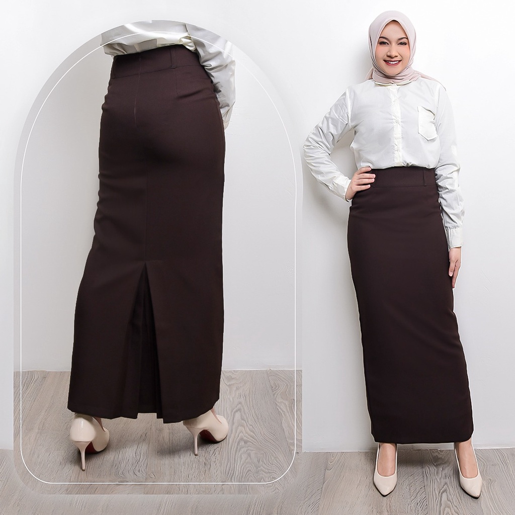 Jual Rok Span Panjang REMPEL BELAKANG Ukuran S - 4L JUMBO Bahan Gabardine Hitam Abu Mocca Coklat ...