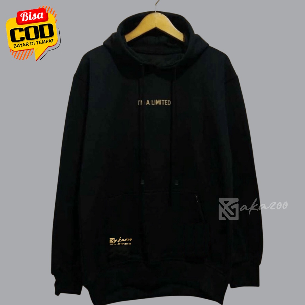 Jual ziper hoodie pria original Sablon im a limited Warna Hitam sweater ...