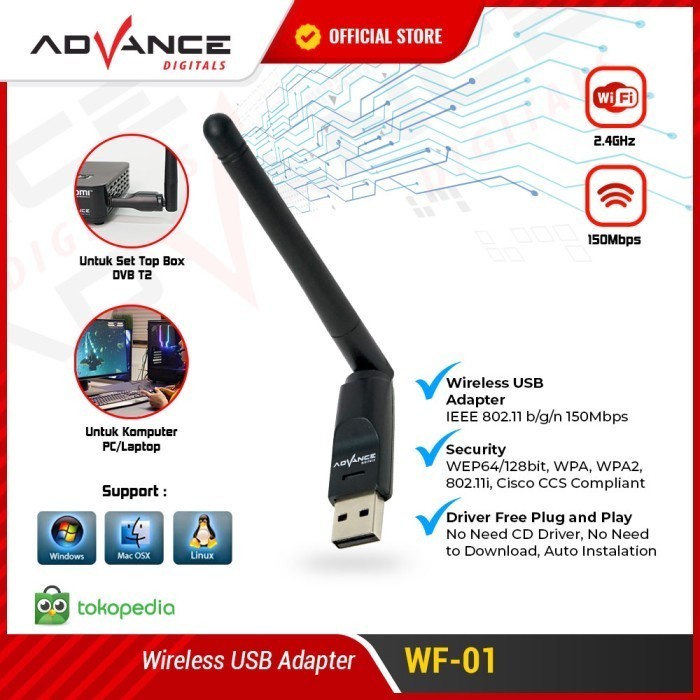 Jual DONGLE STB WIFI DVB T2 / USB WIFI ADVANCE WF-01 SET-UP TV DIGITAL ...