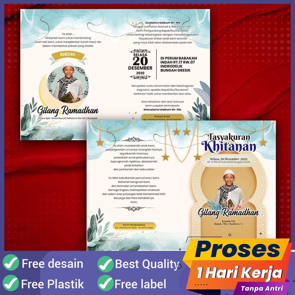 Jual Kartu Undangan Khitanan, Sunatan, Tasyakuran Khitan Lipat 2 Murah ...