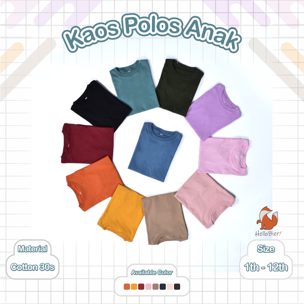 Jual Kaos Polos Anak Cotton 30s Baju Kaos Kids Unisex umur 1-12 tahun | Shopee Indonesia