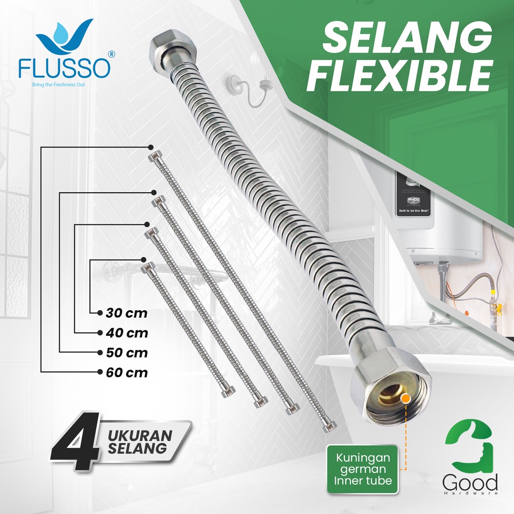 Jual FLUSSO Selang Shower Fleksibel Stainless Selang Closet Sambungan ...
