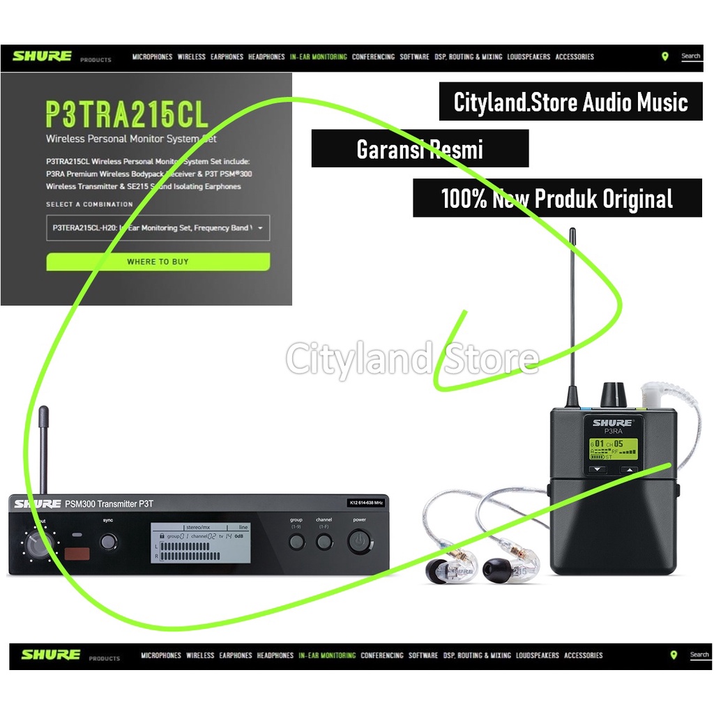 Jual Shure PSM300 P3TRA215CL Pro Wireless In-Ear Personal Monitoring ...