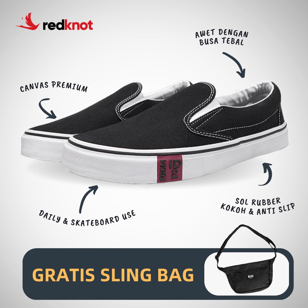 Jual Redknot Triple Hitam - Sepatu Slip On Pria Murah Gratis Tas ...