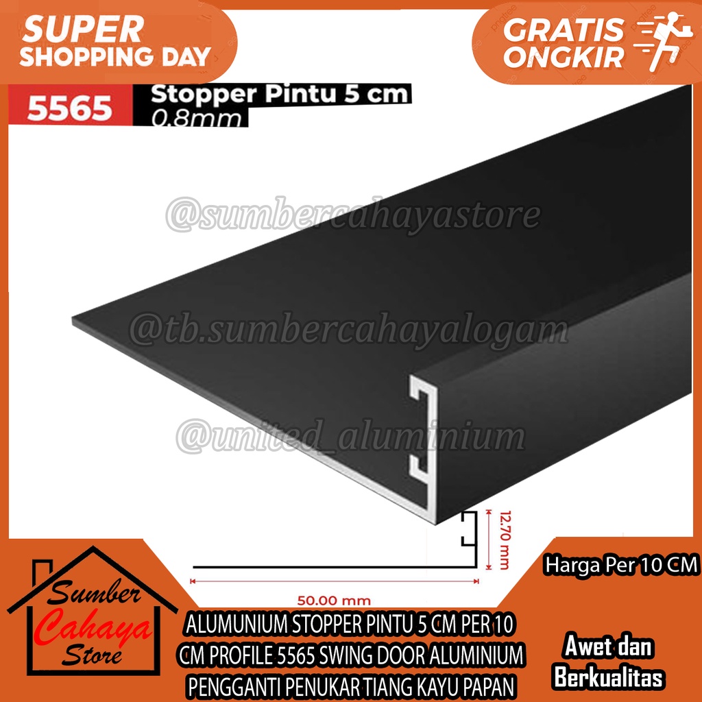 Jual ALUMUNIUM SPONING STOPPER PINTU 5 CM PER 10 CM PROFILE 5565 SWING ...