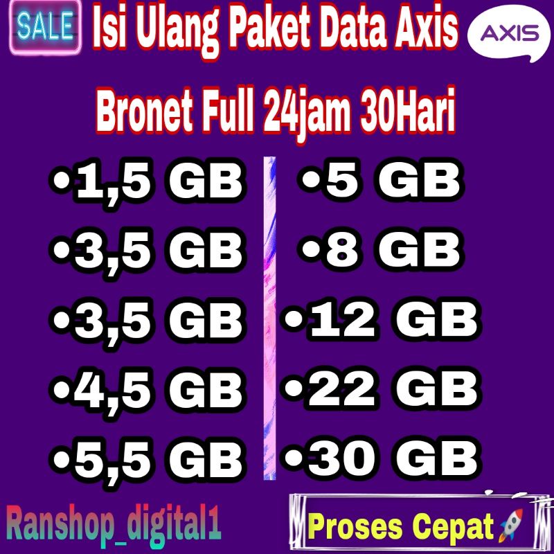 Jual Promo Isi Ulang Paket AXIS Aigo Bronet 50GB | Paket Data Axis Nasional harian Mingguan ...