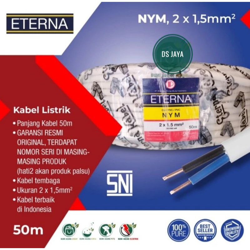 Jual Original Kabel Eterna 2X1,5 @50M Tipe Tunggal Dua Kabel / Kabel SIMAS Nym 2x1,5 @50Y Tipe ...