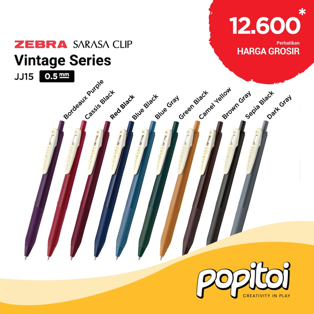 Jual ZEBRA SARASA CLIP VINTAGE SERIES JJ15 Gel Pen 0.5 mm Pulpen Warna ...