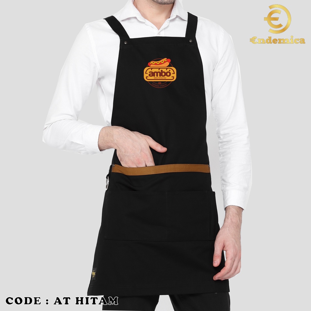 Jual Apron chef celemek Koki full cotton tali silang plus bordir logo ...