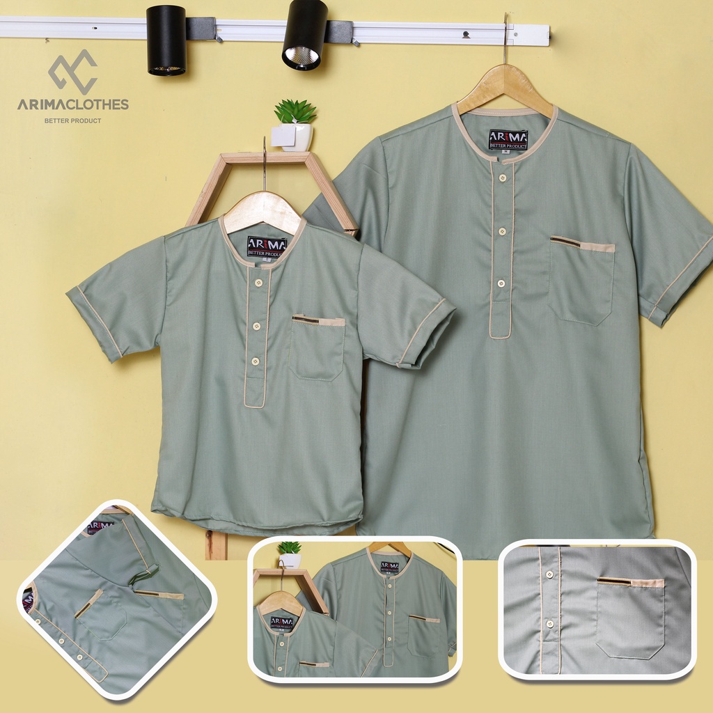 Jual Haza Sage Green Baju Lebaran Couple - Koko Couple Ayah Dan Anak Laki Laki 1 - 12 Tahun ...