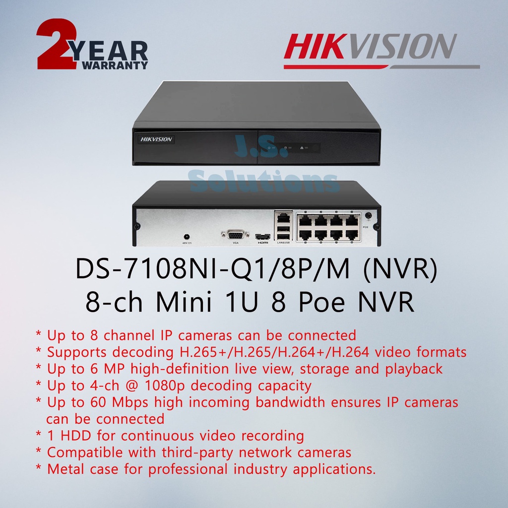 Jual NVR HIKVISION 8-CH 8-Port Poe DS-7108NI-Q1/8P/M | Shopee Indonesia