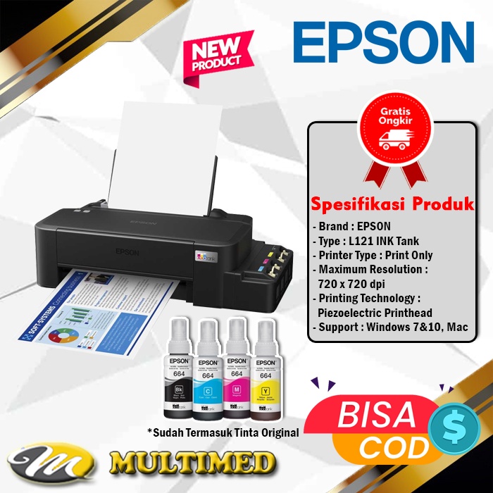 Jual Printer Epson EcoTank L121 A4 Ink Tank Print Only Pengganti L120 | Shopee Indonesia