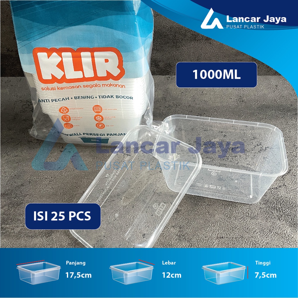 Jual Thinwall Klir Rectangle Persegi Panjang 1000 Ml Kotak Makan Isi 25