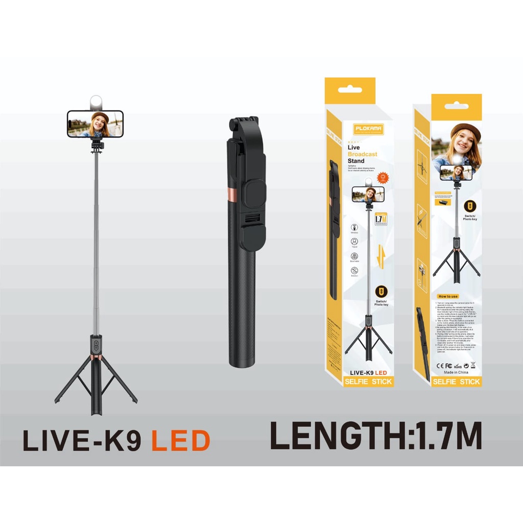 Jual Tongsis Bluetooth K9 1 7m Tripod Remote Led Tongsis 170cm