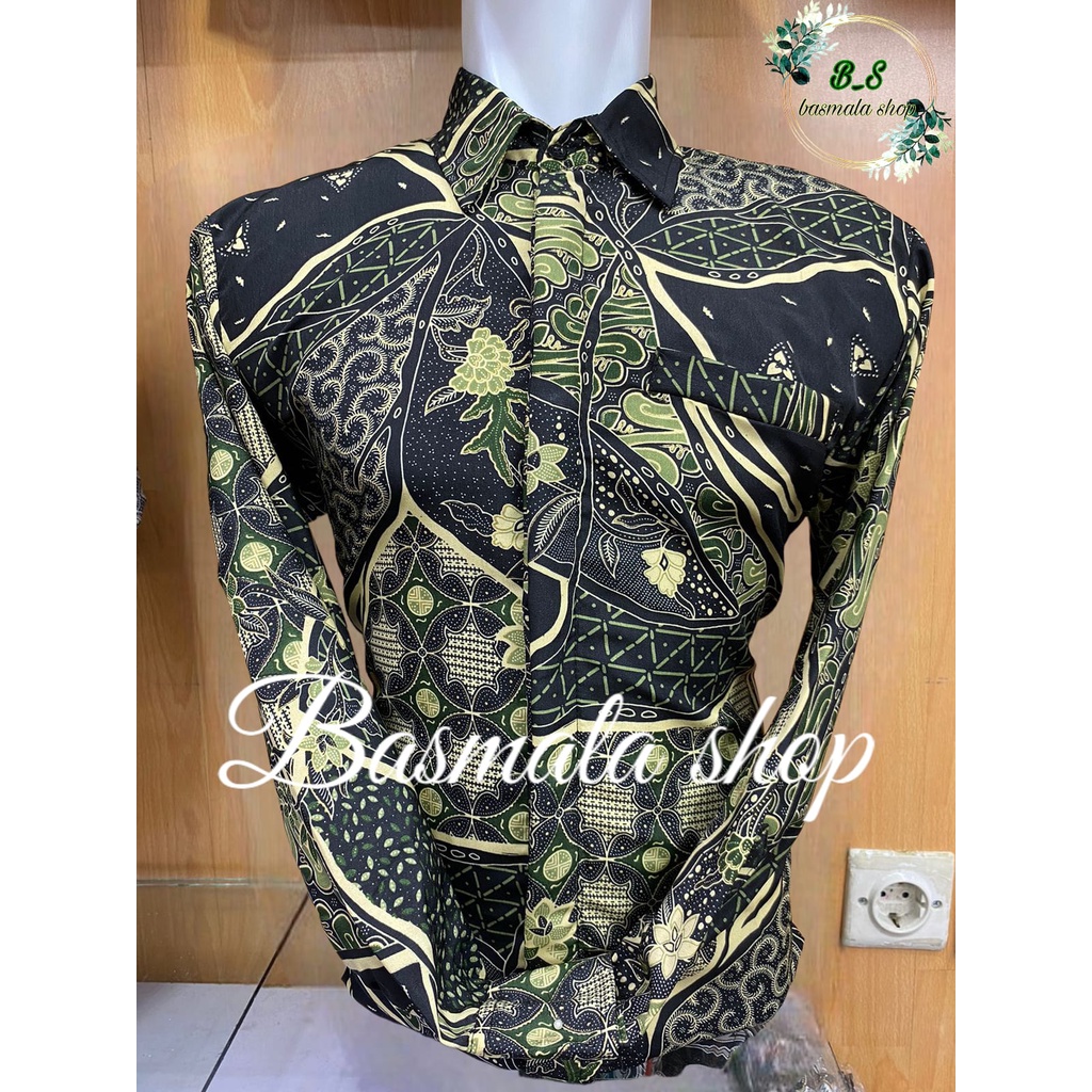 Jual set batik / set as green / set batik kondangan / kemeja panjang ...