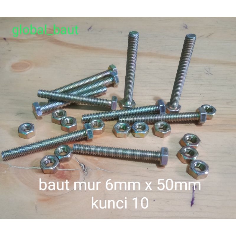 Jual baut mur 6mm x 50mm kunci 10 ( 10 pcs ) | Shopee Indonesia