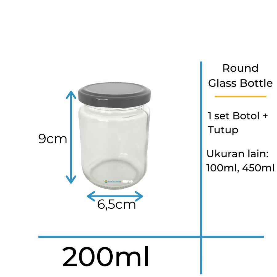 Jual 200ml Botol Toples Kaca Round / Jar Kaca Bulat + Tutup | Shopee ...