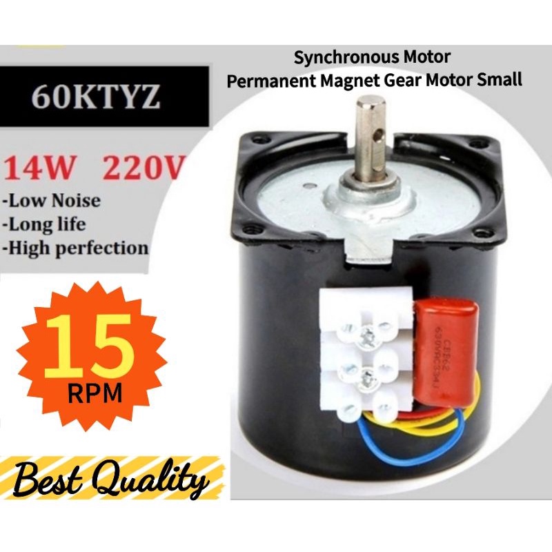 Jual 60 KTYZ AC 220V 14W 15RPM LOW SPEED HI TORQUE SYNCHRONOUS MOTOR PERMANENT MAGNET CW / CCW ...