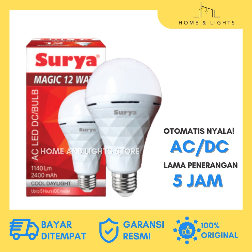 Jual SURYA Lampu Emergency Magic LED AC DC 9W/12W/18W - Cahaya Maksimal ...
