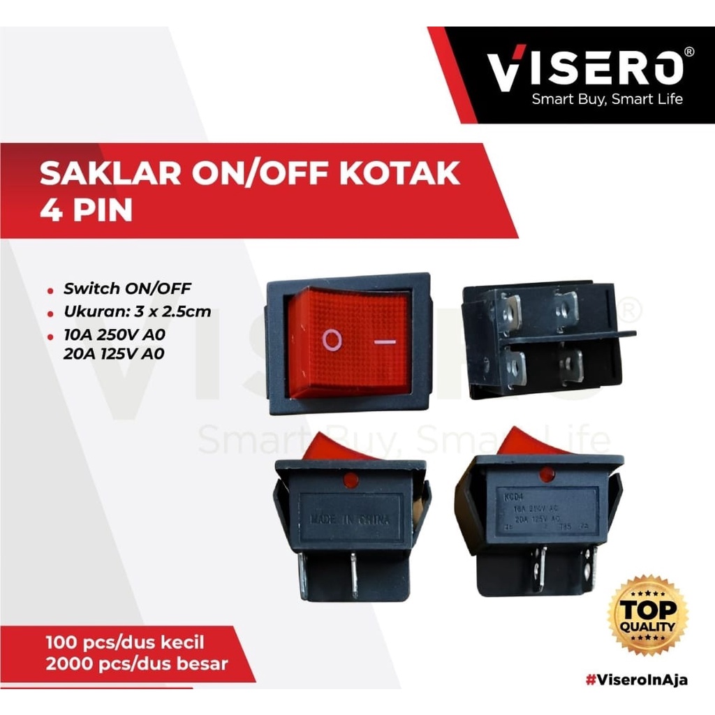 Jual Saklar Switch On Off Kotak Besar 4 Kaki 4 pin Warna Merah | Shopee Indonesia