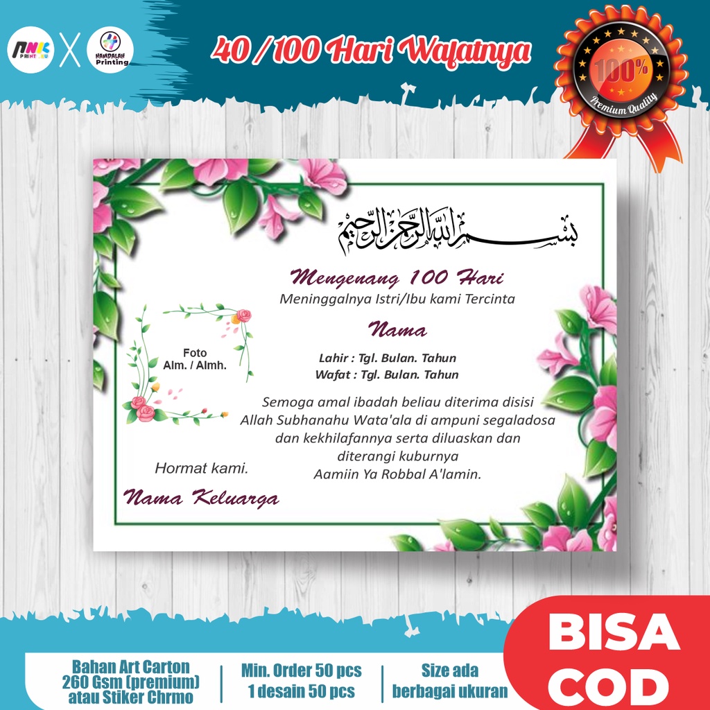 Jual STIKER / LABEL UNTUK MENGENANG 40/100/1000 HARI WAFATNYA, CUSTOM ...