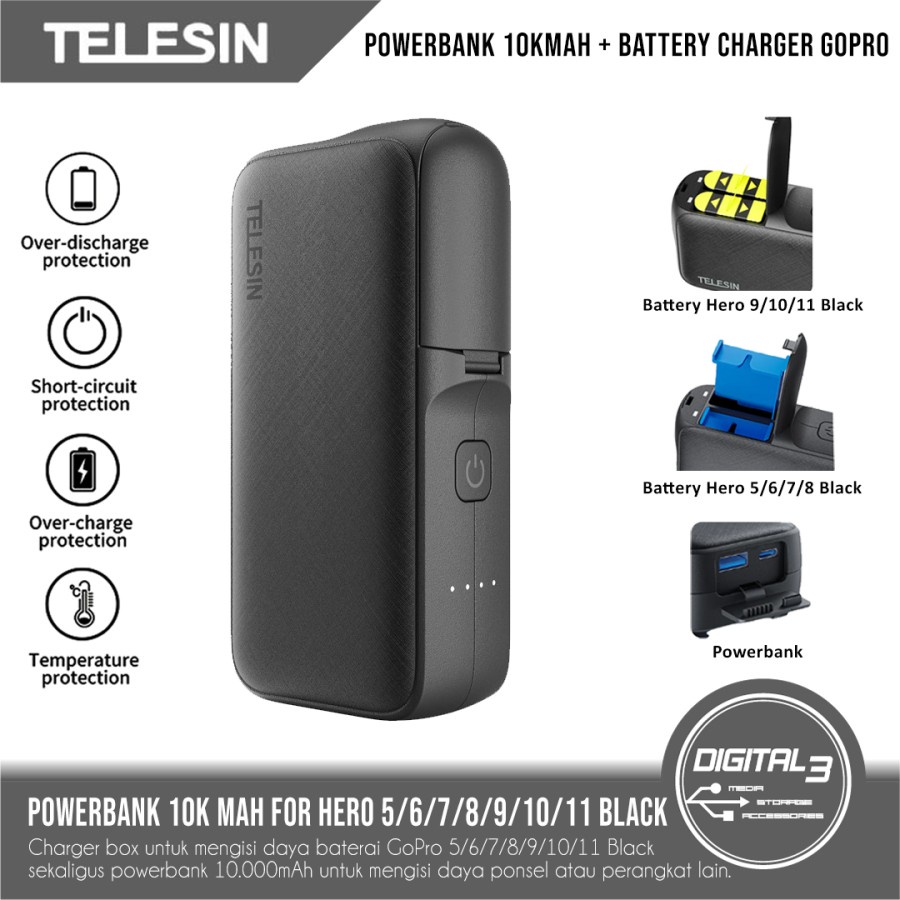 Jual TELESIN GoPro Battery Charger Baterai Charging Dock Box ...
