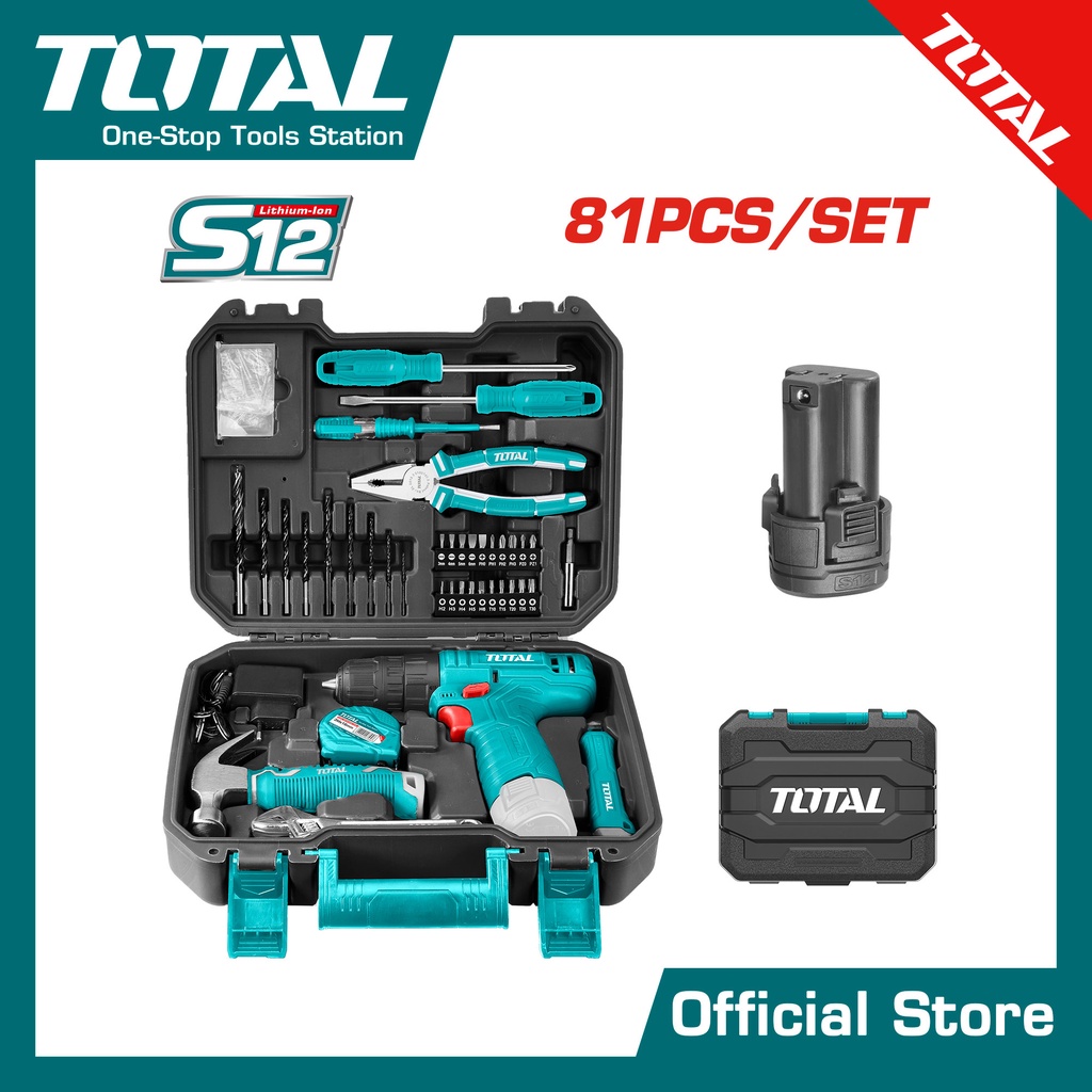 Jual TOTAL 81 buah alat set include 12V cordless drill THKTHP10812 ...