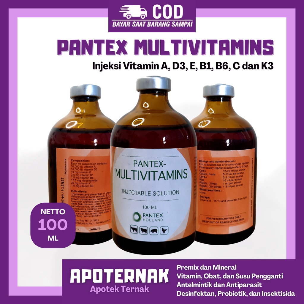 Jual PANTEX MULTIVITAMIN 100 mL - Multivitamin Injeksi vit A D3 E B1 B6 ...