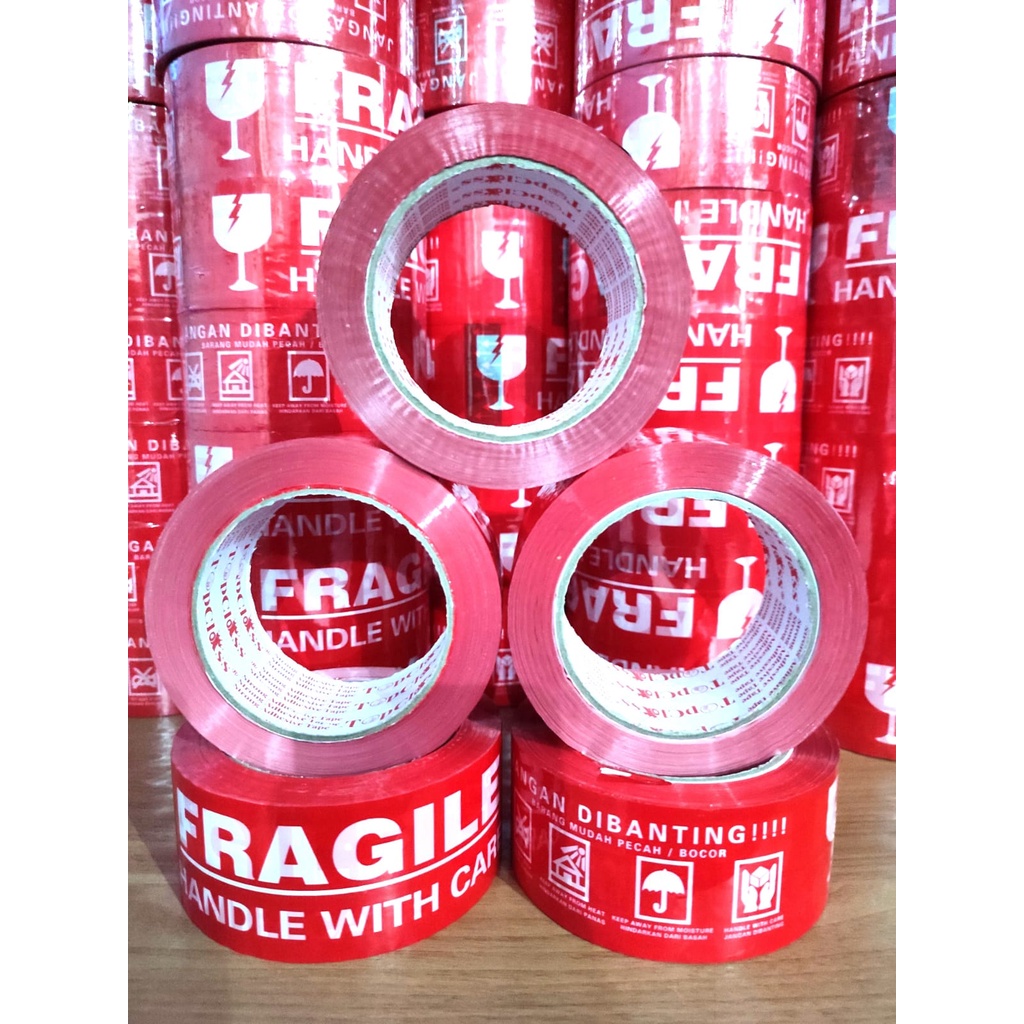 Jual Lakban FRAGILE MERAH 100 METER FULL x 48 MM Terlaris Super Tebal ...
