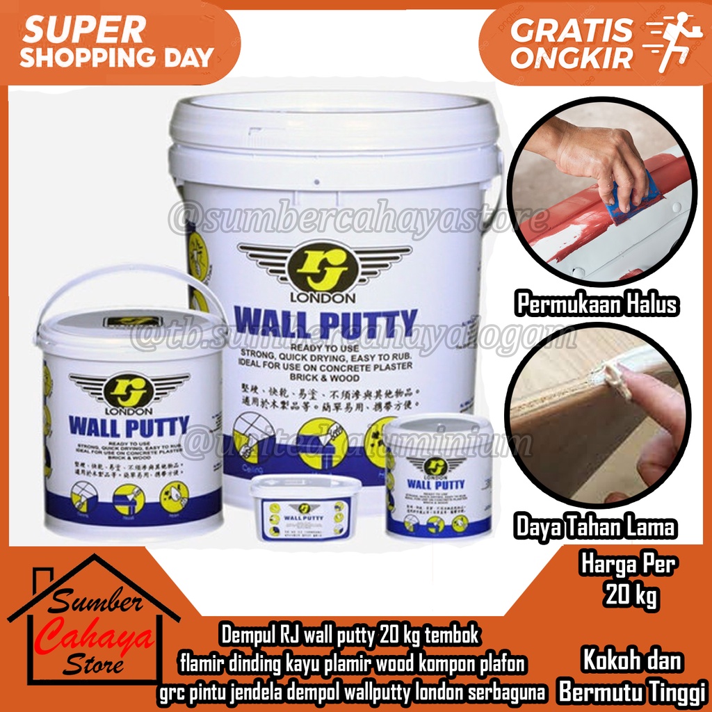 Jual Dempul RJ wall putty 25 kg tembok flamir dinding kayu plamir ...