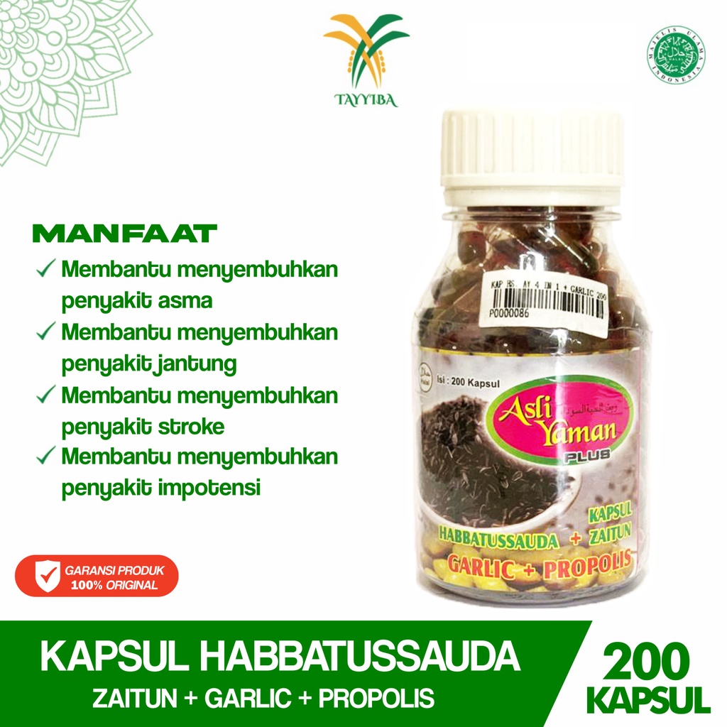 Jual Kapsul Habbatussauda Asli Yaman 200 Kapsul Plus (Zaitun, Garlic ...