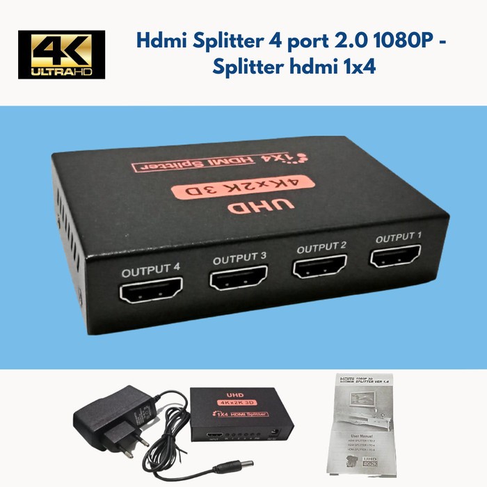 Jual HDMI Splitter 1 in 4 out 4 Port Hub Split Repeater Amplifier V1.4 ...