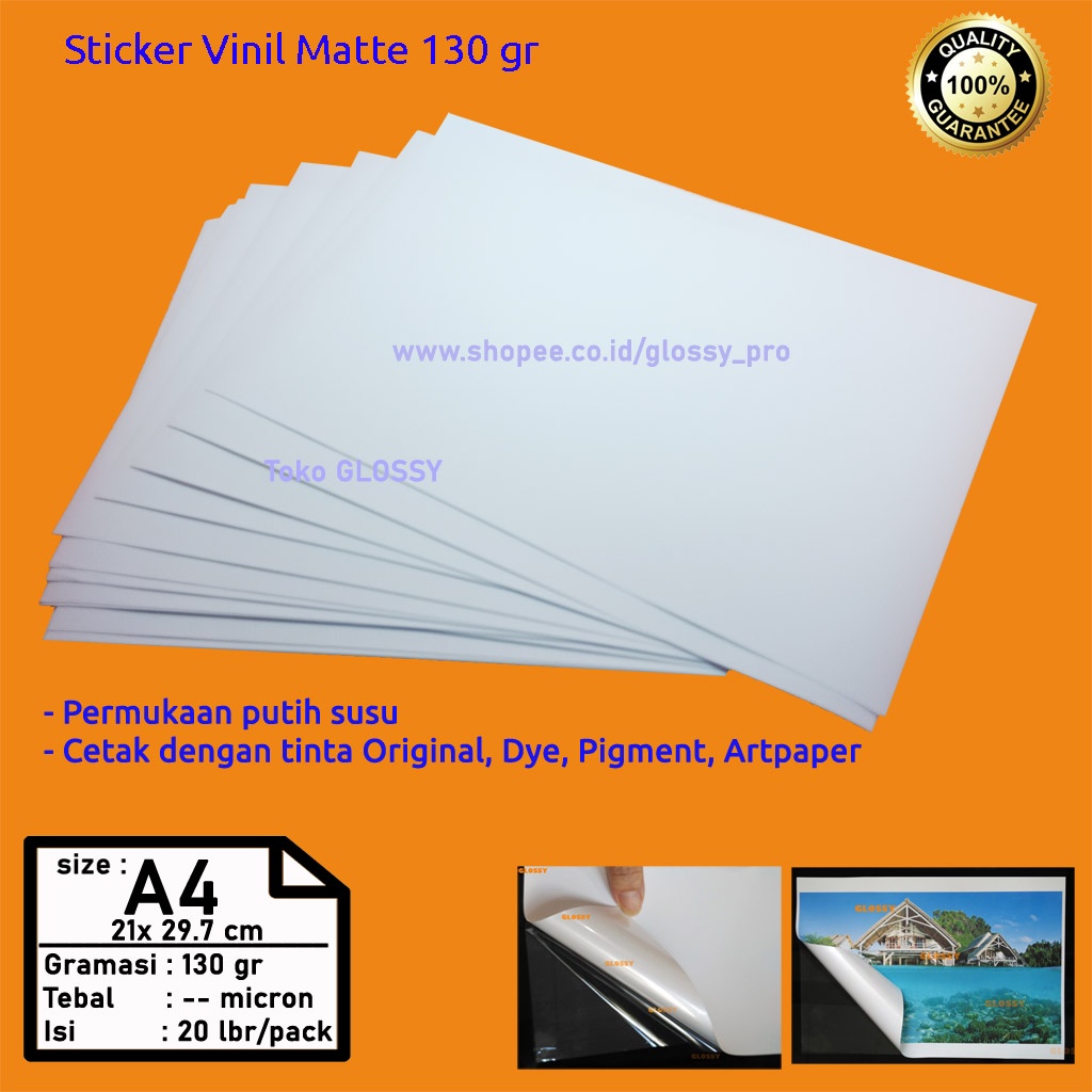 Jual STICKER VINYL MATTE A4 130 GSM / STIKER VINIL MATTE A4 130 GR | Shopee Indonesia
