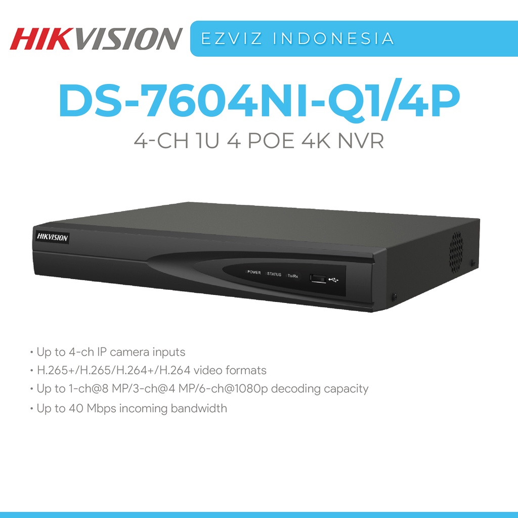 Jual HIKVISION DS-7604NI-Q1/4P NVR 4 CH 1U 4K 4 PORT POE BERGARANSI RESMI | Shopee Indonesia