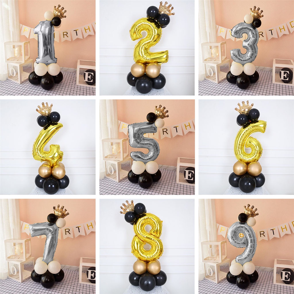Jual [MINI SET] Balon STANDING ANGKA Jumbo SILVER GOLD 100cm | Shopee ...