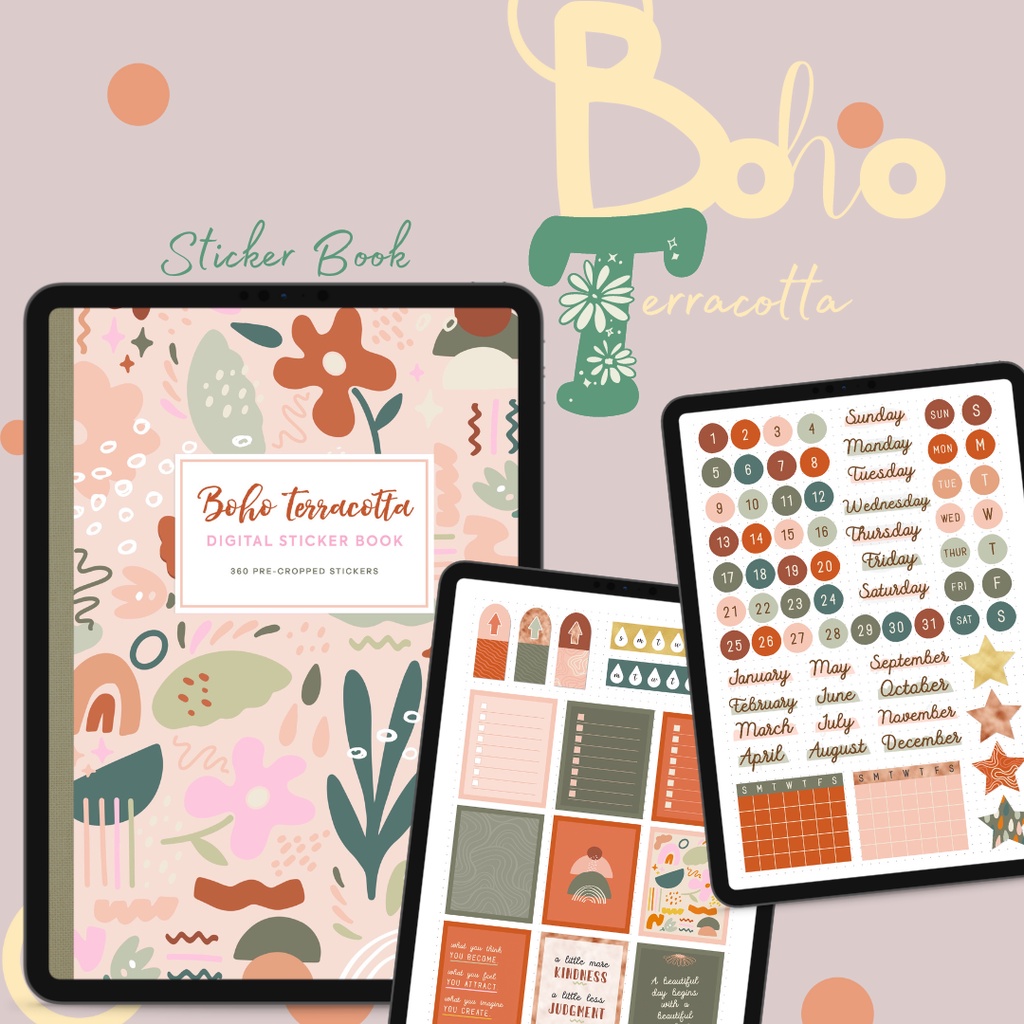 Jual Sticker Book Digital Boho --- Boho Terracotta Sticker Book ...