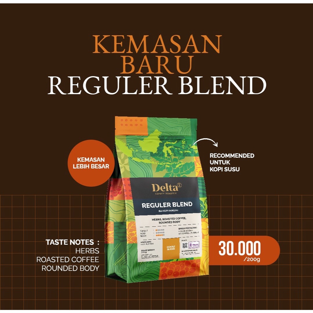 Jual Delta Coffee - Reguler House Blend Medium to Dark Roast 200 gram ...