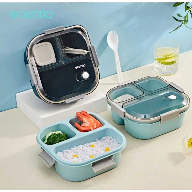 Jual ECENTIO Kotak Bekal Anti Tumpah 3 Grid 1100mL Kotak Makan Wadah Bekal Anti Tumpah Kotak Sup ...