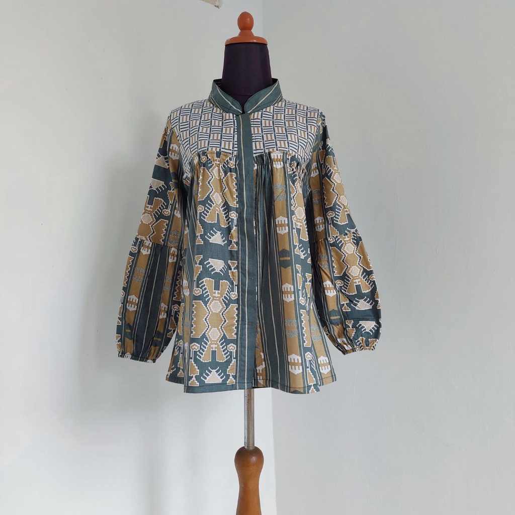 Jual Blouse Batik Motif Timika Hijau Batik Wanita Modern Bahan Katun ...