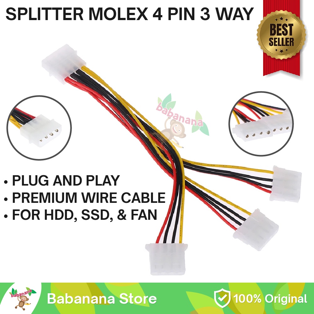 Jual Kabel Molex 4 Pin Splitter 1 to 3 cabang cable pc power fan case ...