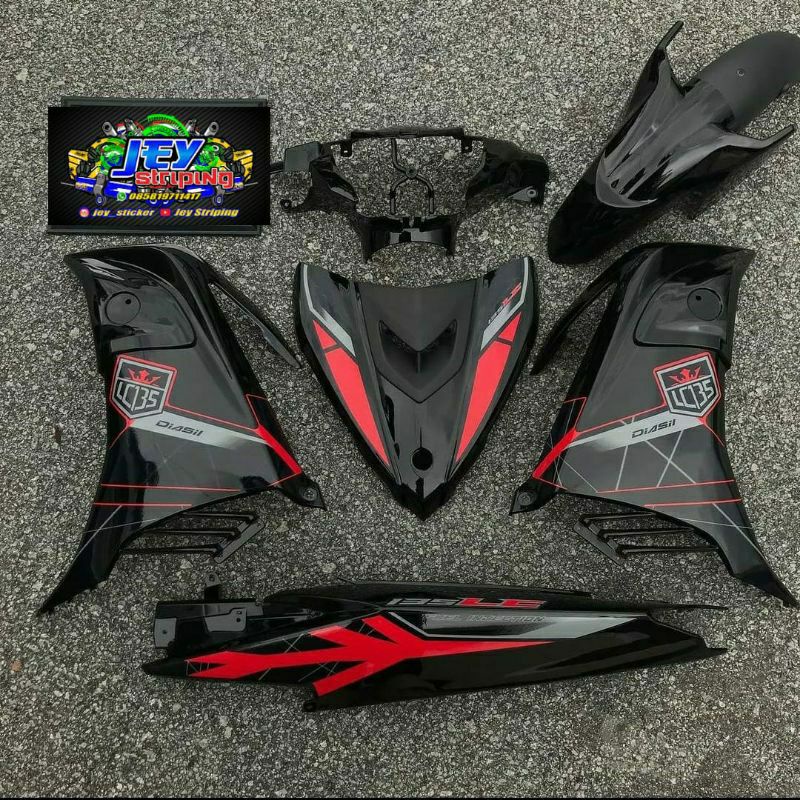 Jual body coverset New Jupiter mx 135 body set LC135 hitam+Striping ...