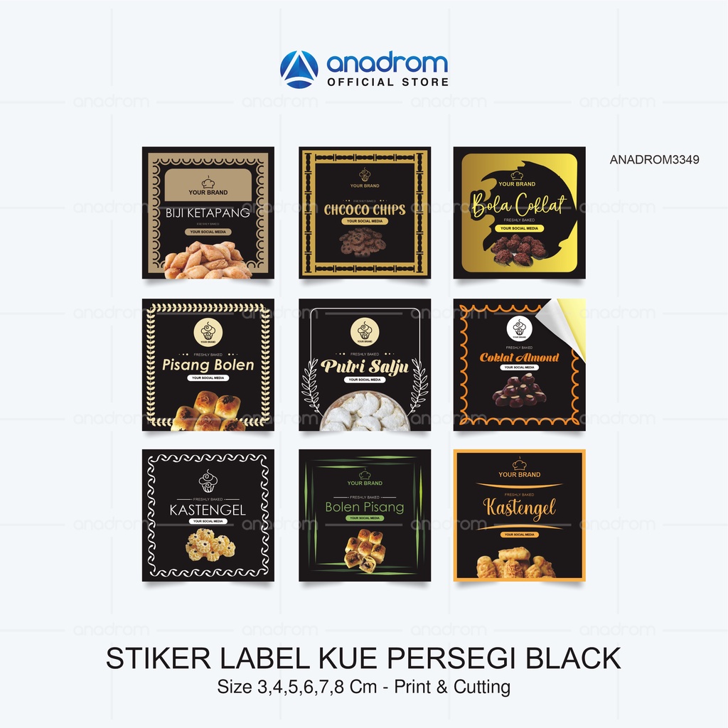 Jual Stiker Label Kue Persegi Black | Sticker Label Kue Kering ...