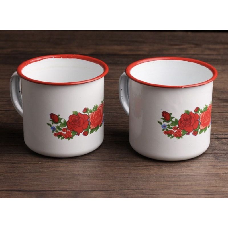 Jual Gelas Jadul / Mug Kaleng / Cangkir Enamel 7 Cm / Motif Kembang ...