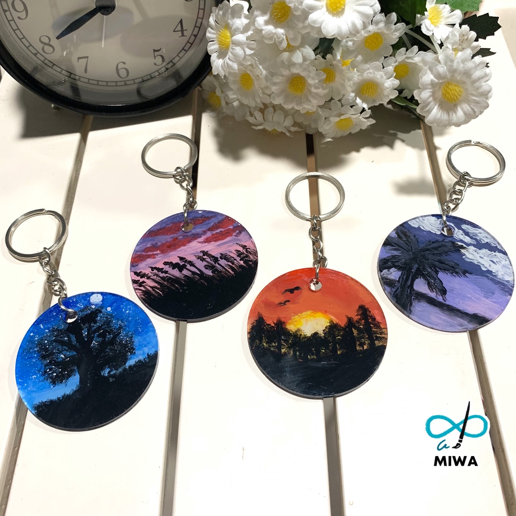 Jual Gantungan Kunci Ganci Akrilik Custom Lukis Landscape Keychain ...