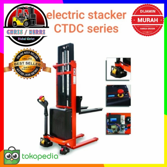 Jual Terlaris Stacker Mini Full Electric Stacker 1.5Ton/3Meter / Hand Lift / Hand Pallet ...