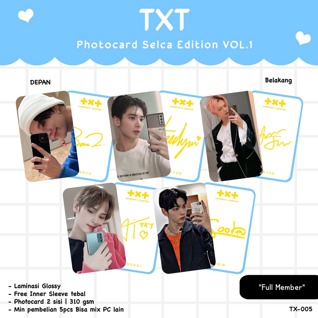 Jual PHOTOCARD TXT SELCA EDITION VOL.1 TANDA TANGAN MEMBER TXT PREMIUM PHOTOCARD 2 SISI GLOSSY ...