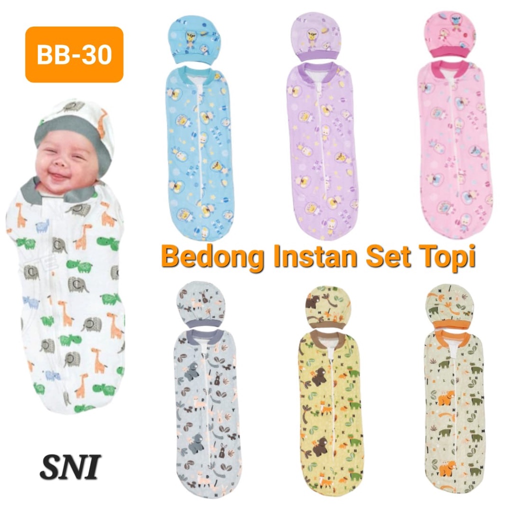 Jual Bedong bayi instan set topi BB-30 / bedong bayi baru lahir ...
