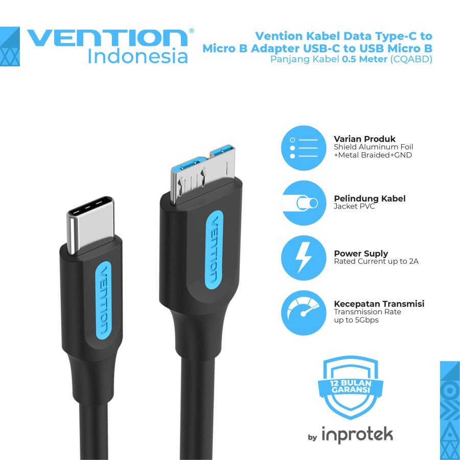 Jual VENTION KABEL HARDDISK TYPE C / KABEL DATA HDD TYPE-C TO USB MICRO ...