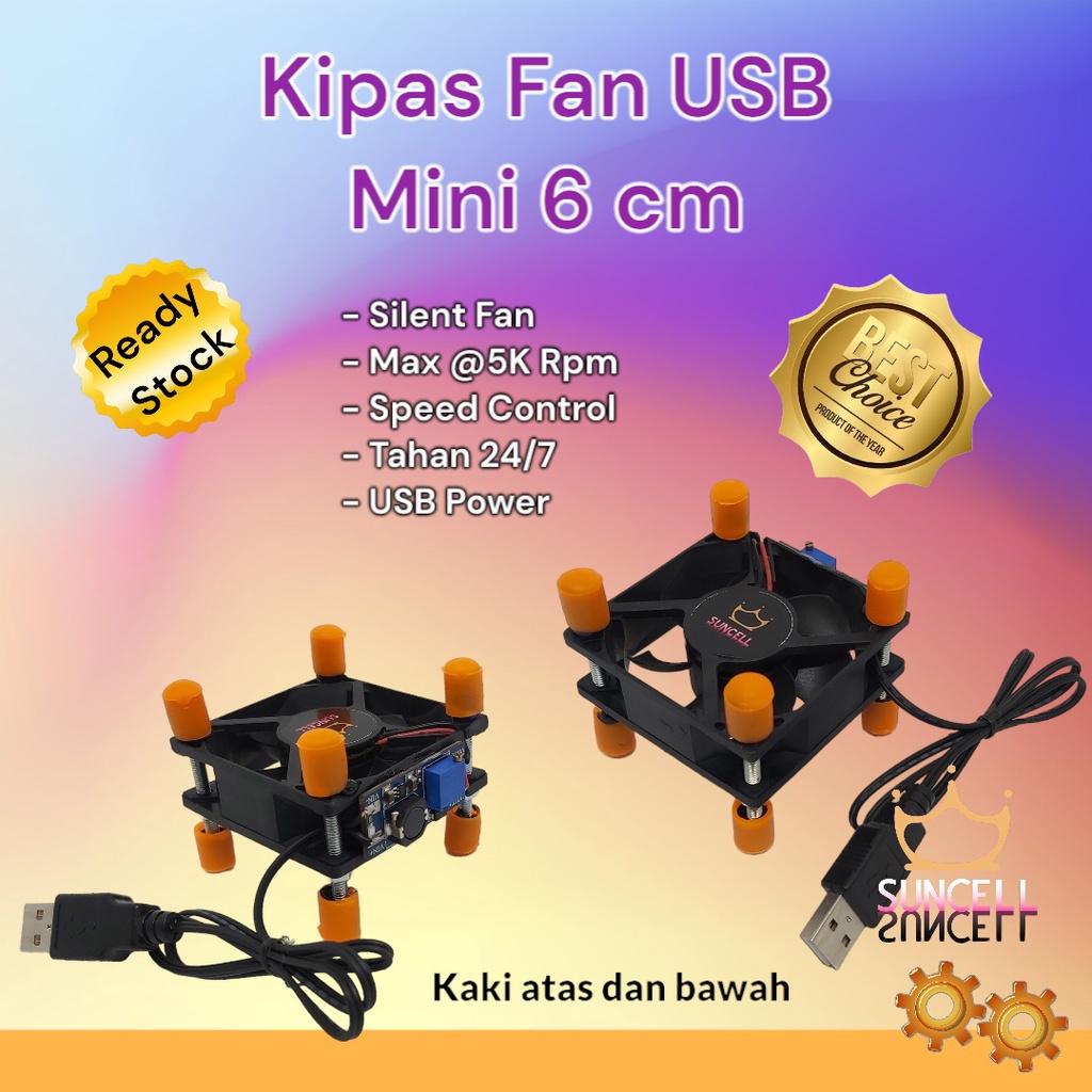 Jual Kipas USB Silent 6 cm kaki atas dan bawah Speed bisa diatur MAX 5. ...